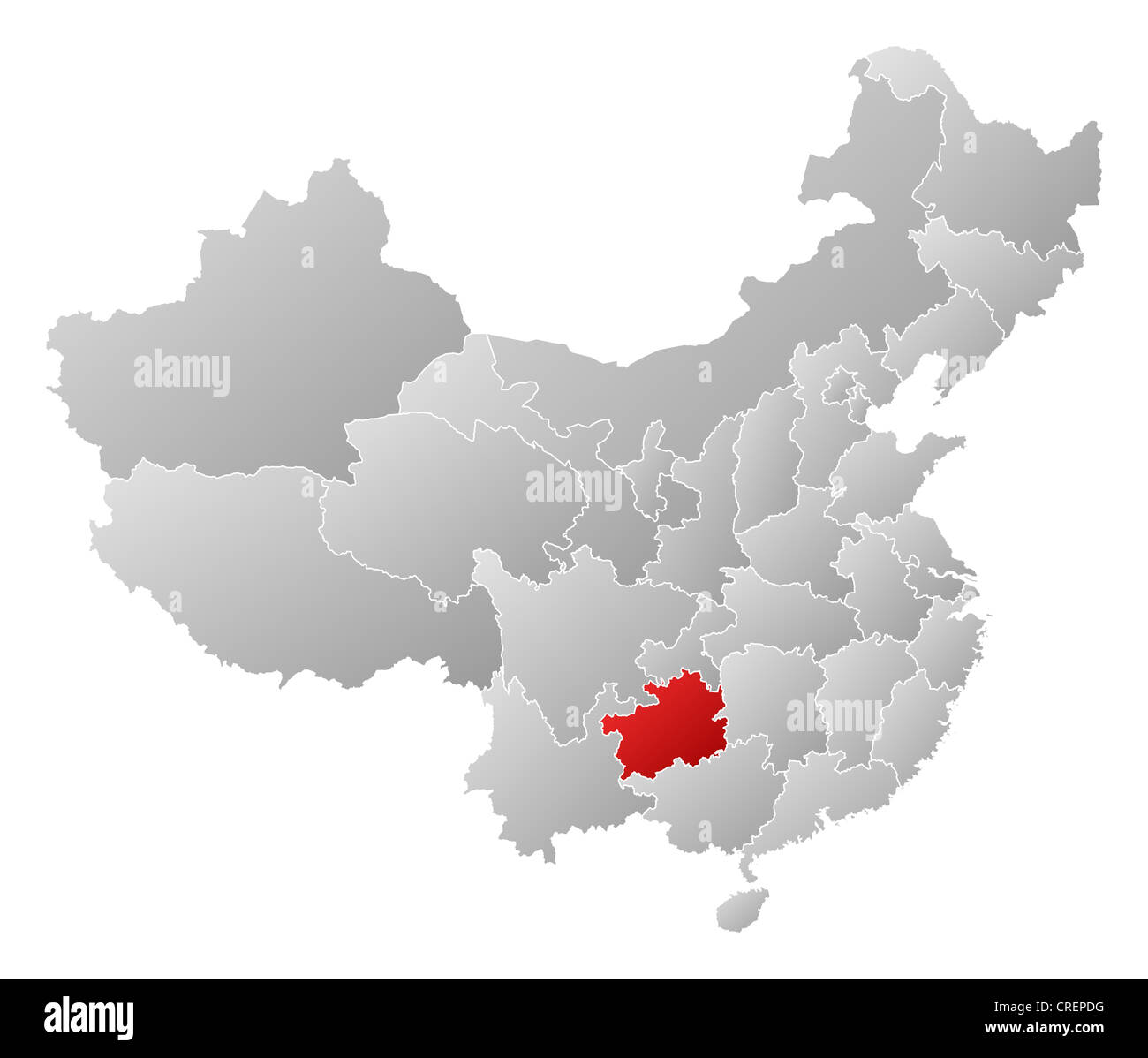 Political map of China with the several provinces where Guizhou is ...