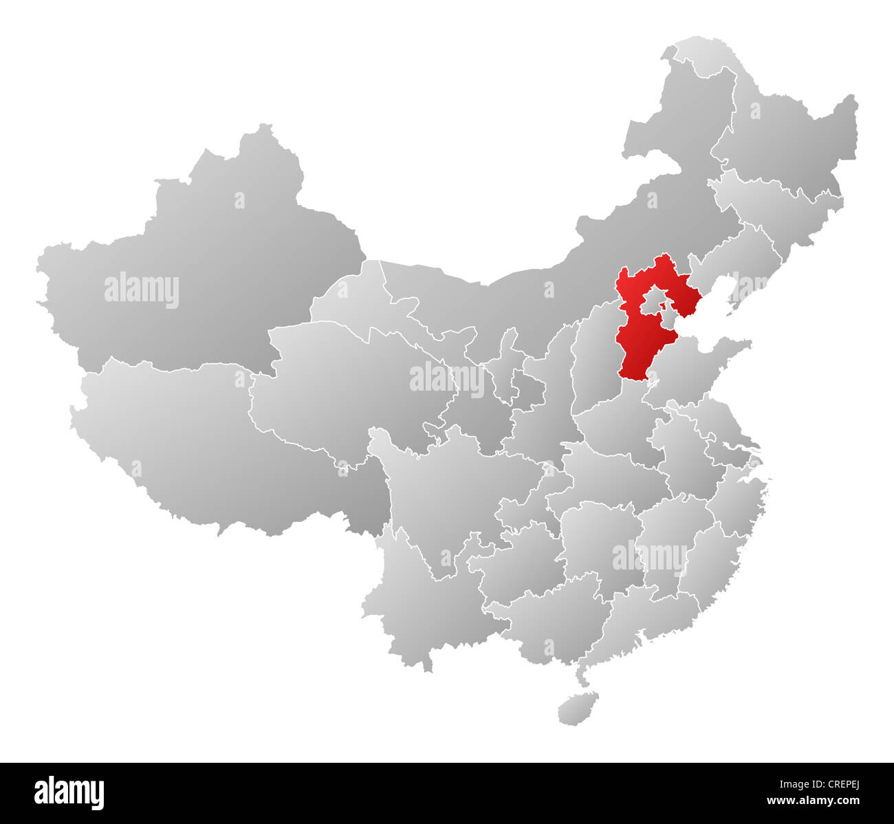 Political map of China with the several provinces where Hebei is ...