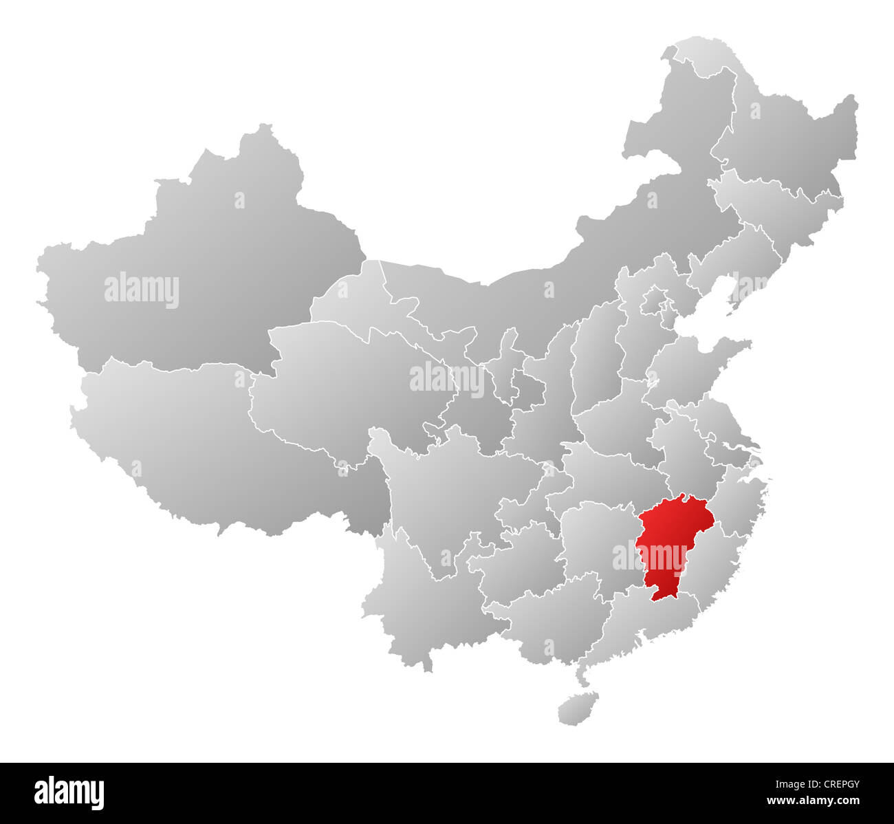 Political map of China with the several provinces where Jiangxi is ...