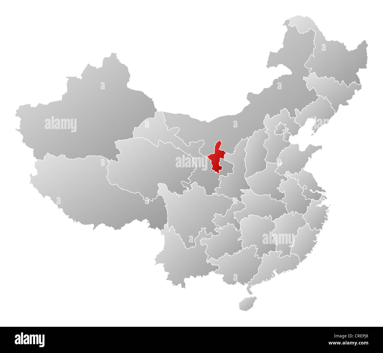 Political map of China with the several provinces where Ningxia is ...