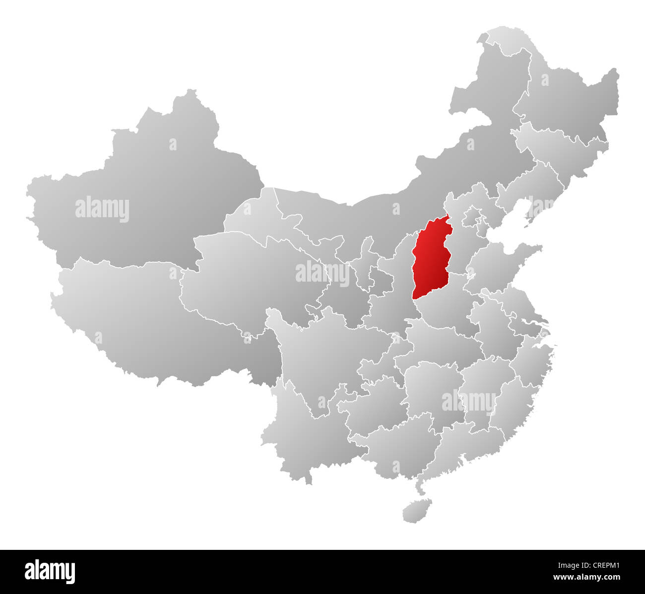 Political map of China with the several provinces where Shanxi is ...
