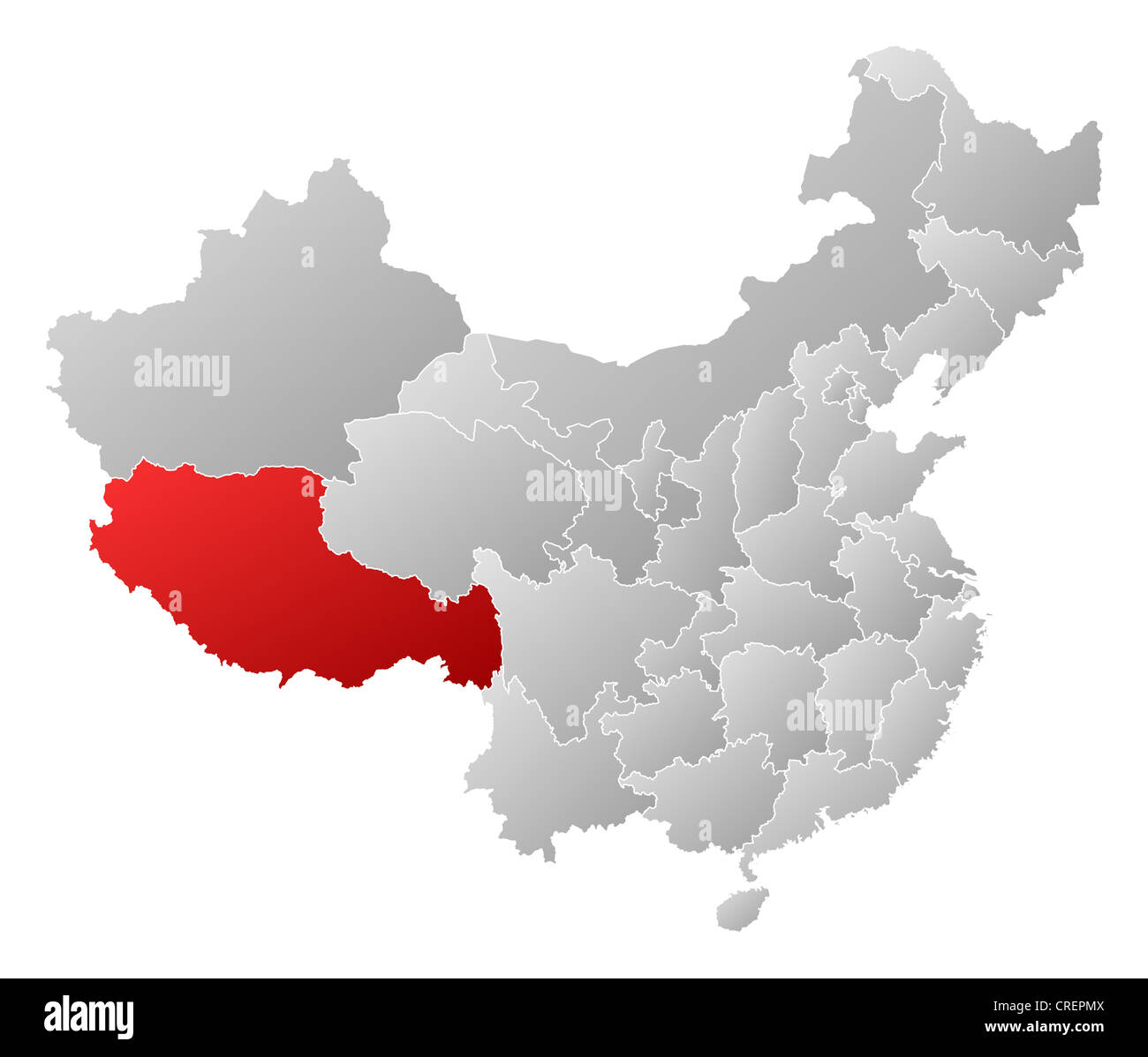Political map of China with the several provinces where Tibet is ...