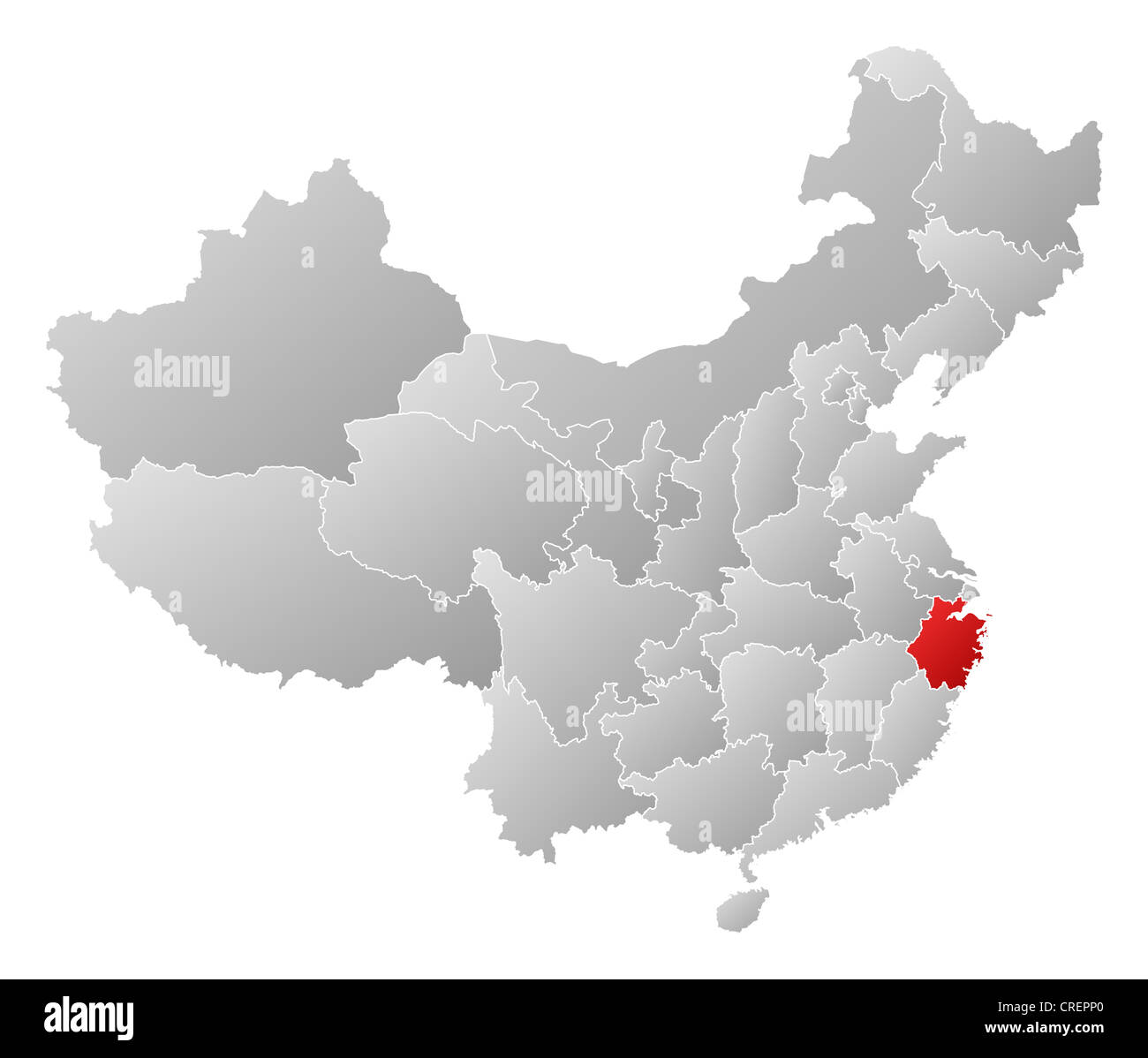 Political map of China with the several provinces where Zhejiang is ...
