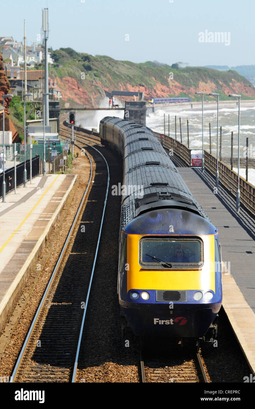 First Great Western HST express train passing through Dawlish train ...