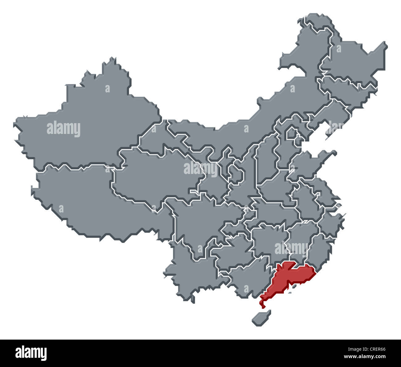 Political map of China with the several provinces where Guangdong is ...