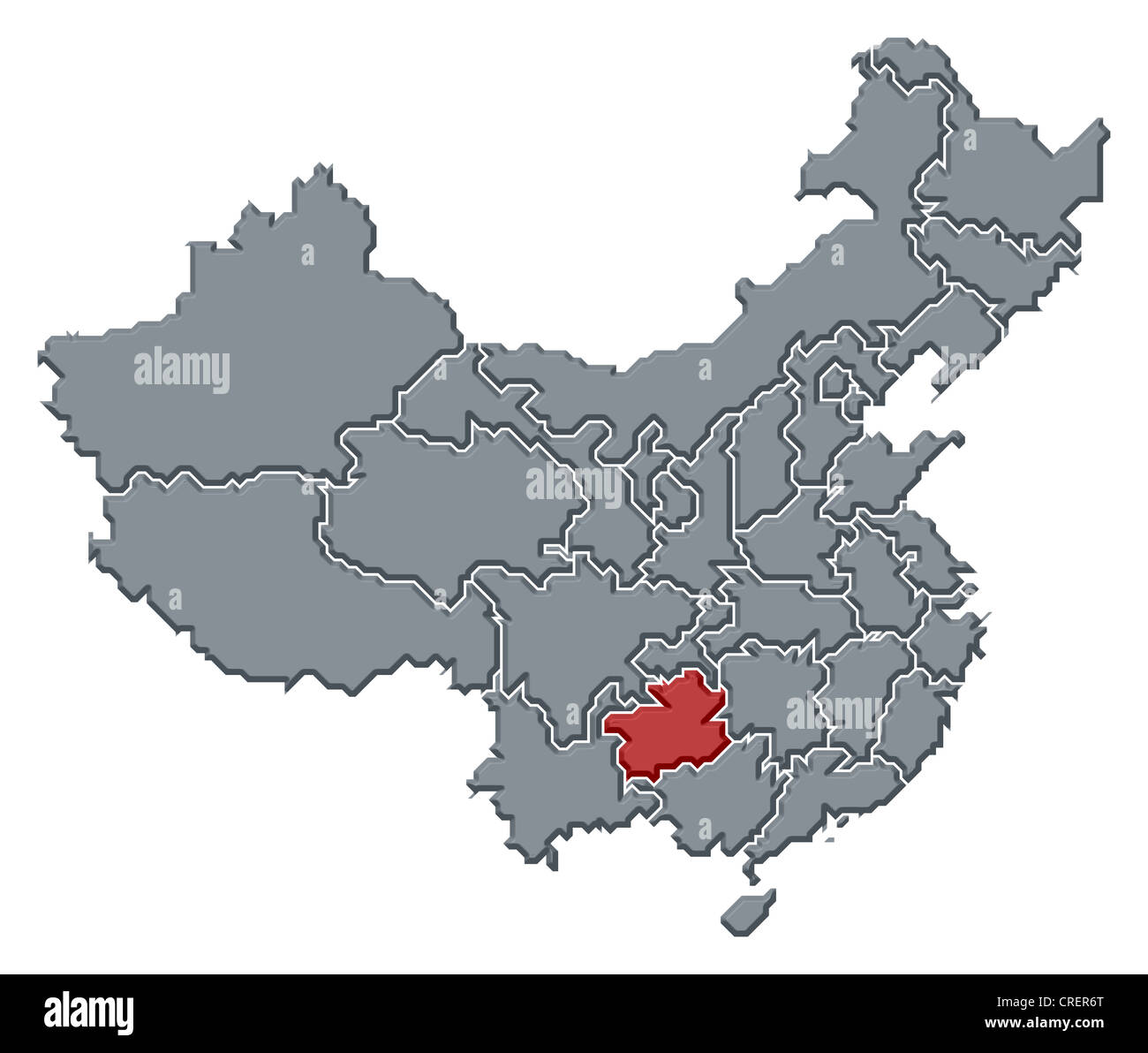Political map of China with the several provinces where Guizhou is ...