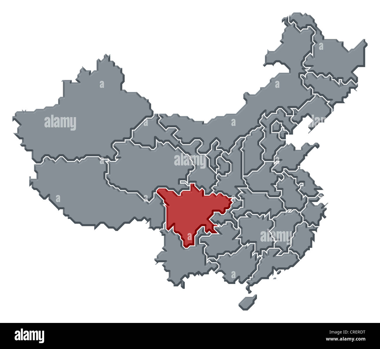 Political map of China with the several provinces where Sichuan is ...