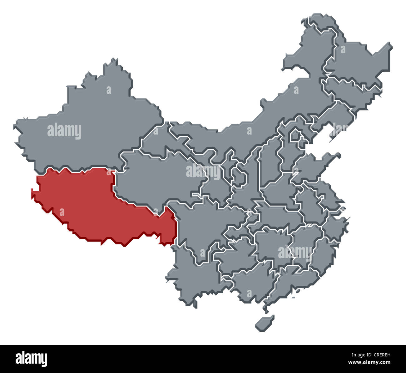 Political map of China with the several provinces where Tibet is ...