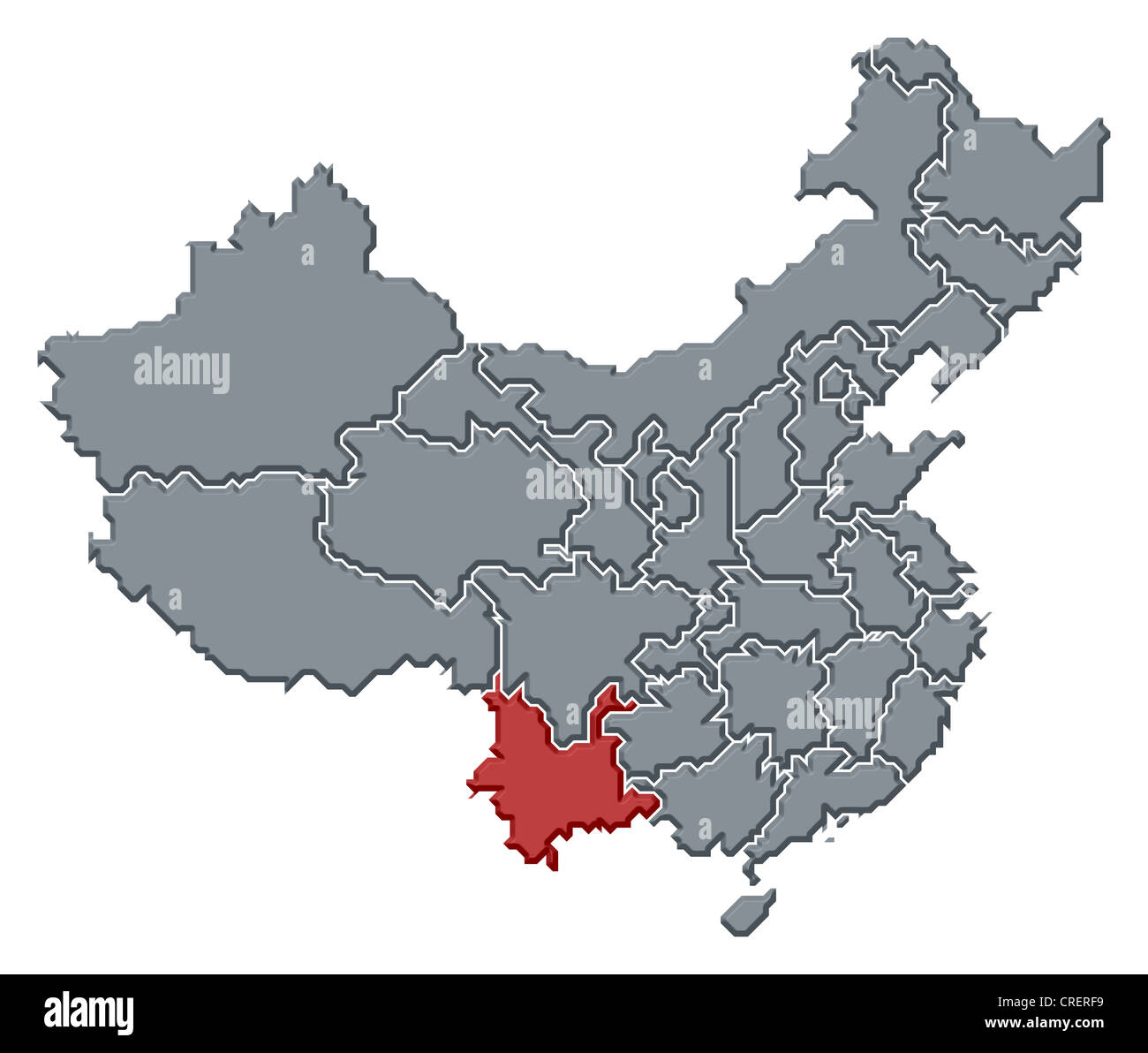 Political map of China with the several provinces where Yunnan is ...