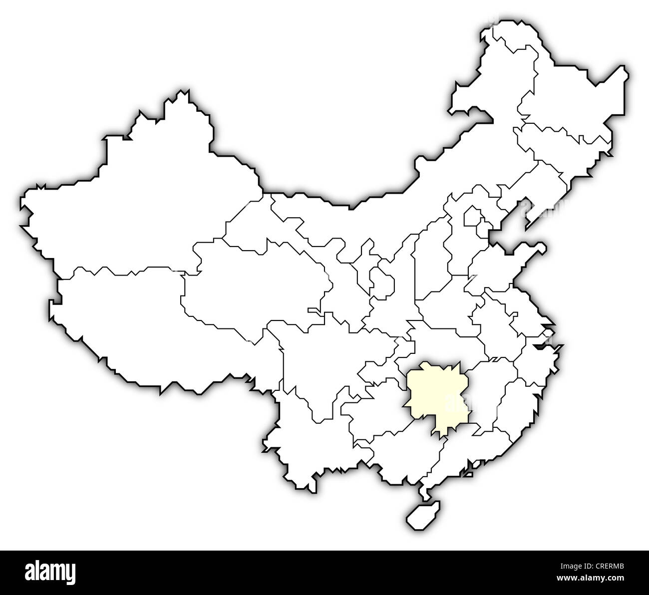 Political map of China with the several provinces where Hunan is ...