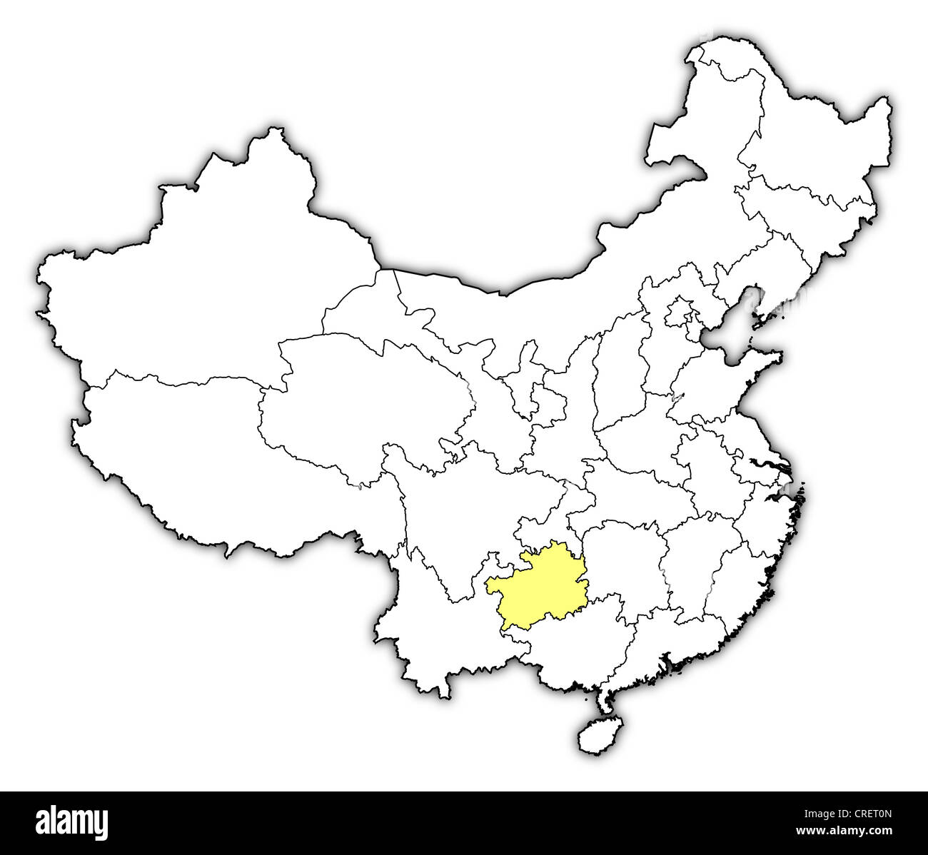 Political map of China with the several provinces where Guizhou is ...