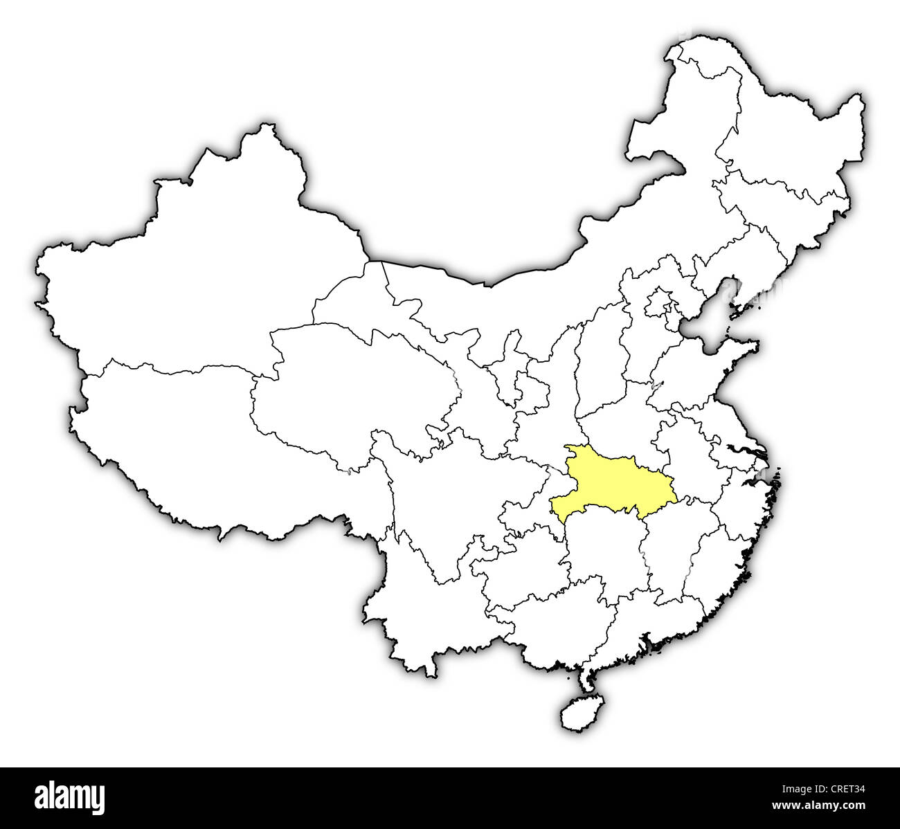 Political map of China with the several provinces where Hubei is ...