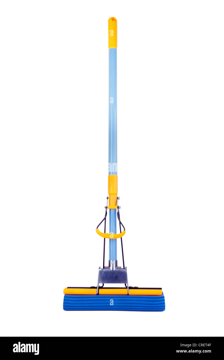 Modern blue plastic broom isolated on white Stock Photo - Alamy
