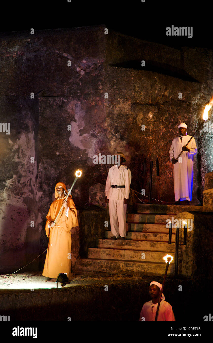 Men performing on stage, evening show in Mombasa. Kenya, East Africa ...