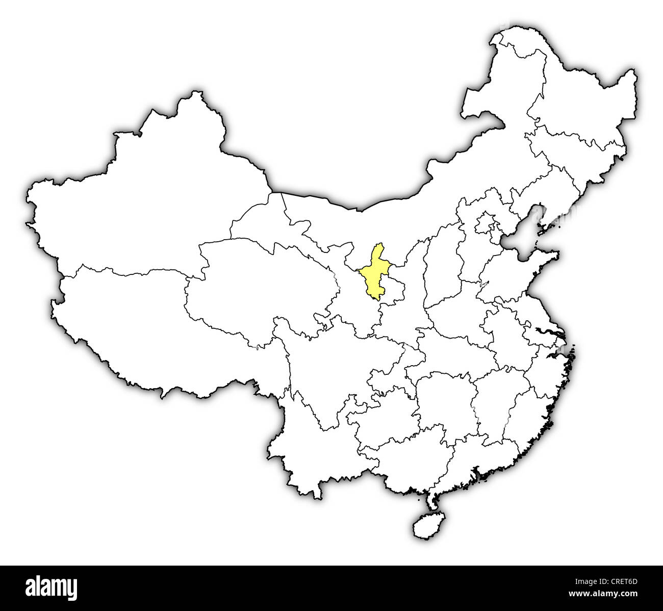 Political map of China with the several provinces where Ningxia is ...
