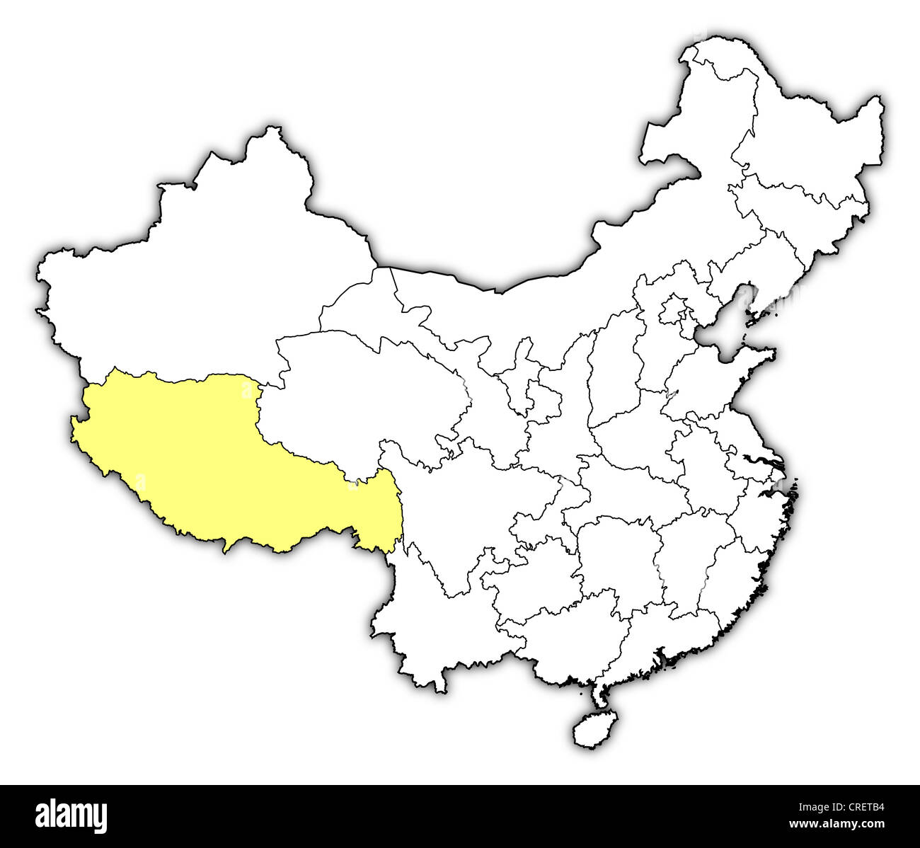 Political map of China with the several provinces where Tibet is ...