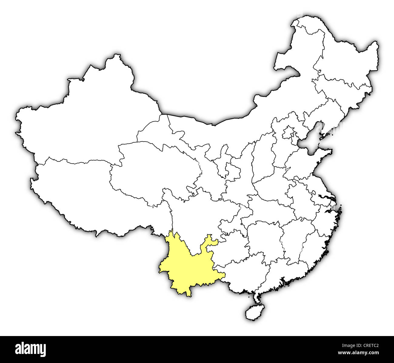Political map of China with the several provinces where Yunnan is ...
