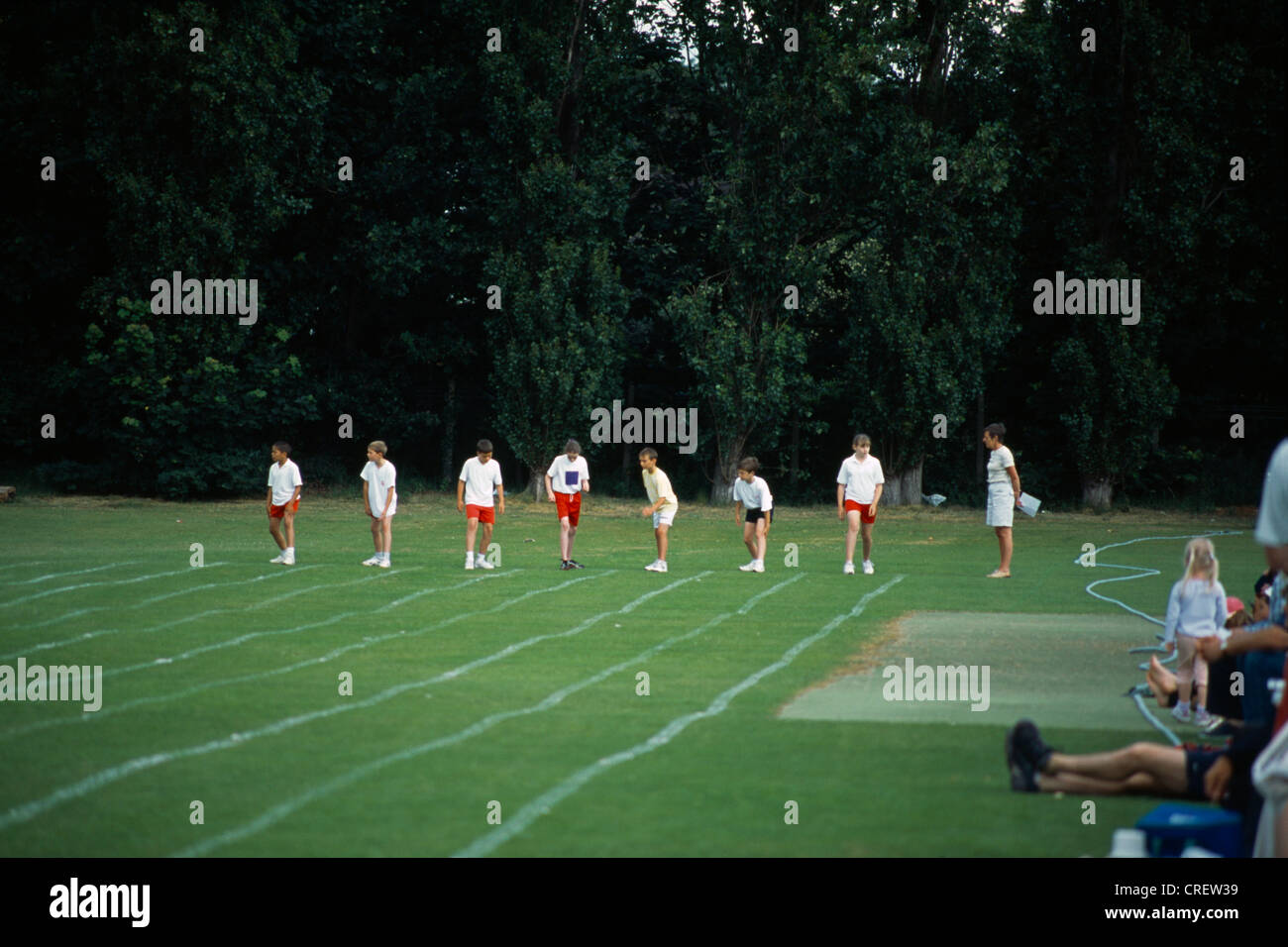 Ten Year Olds About To Start A Race On Sports Day At Primary School ...