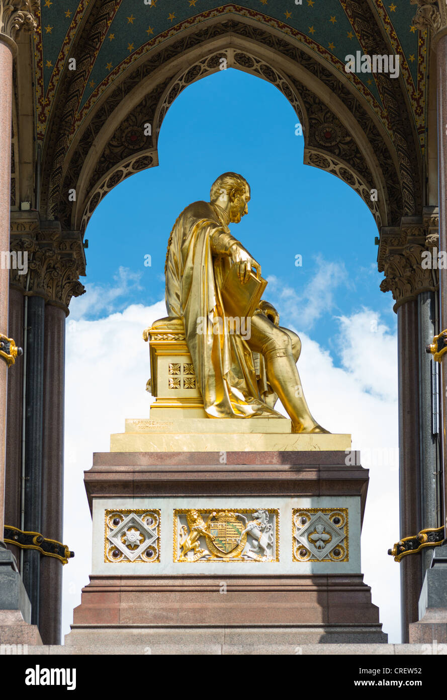 Central golden figure of Prince Albert at the Albert Memorial, London ...