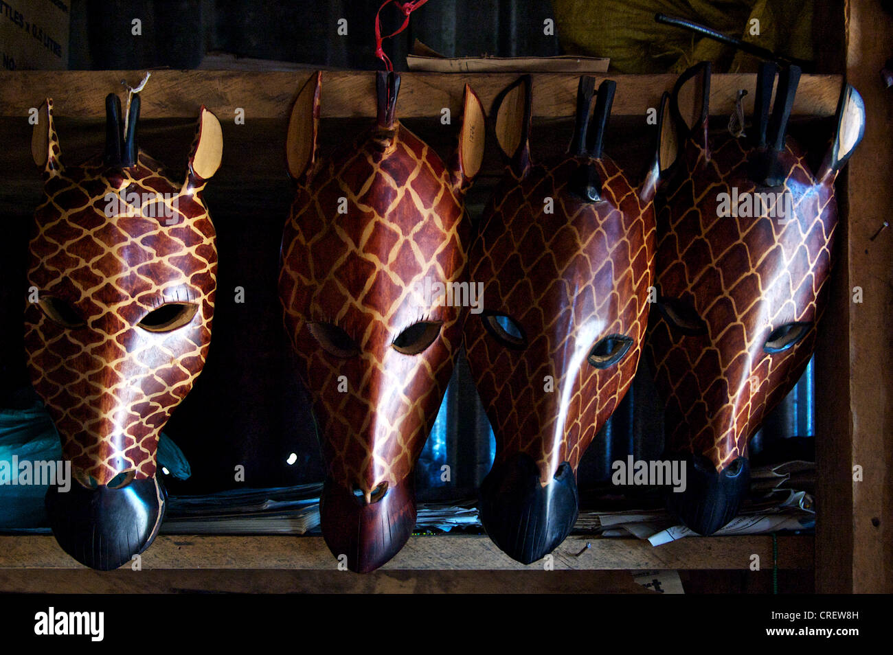 Traditional masks at the shop in Masai Mara, Kenya Stock Photo - Alamy