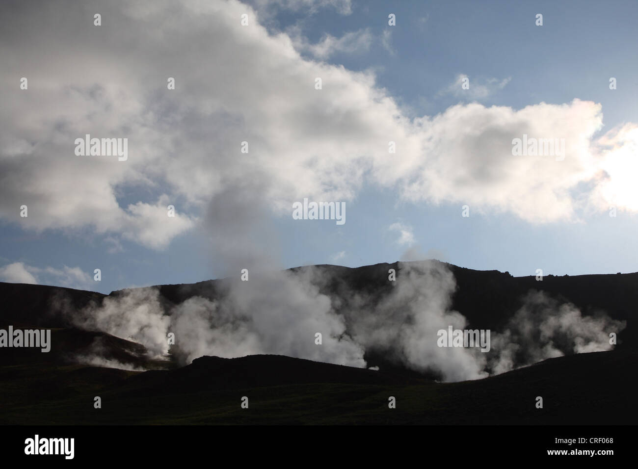 geothermal field, steam clouds over a thermal field; Iceland, Iceland ...