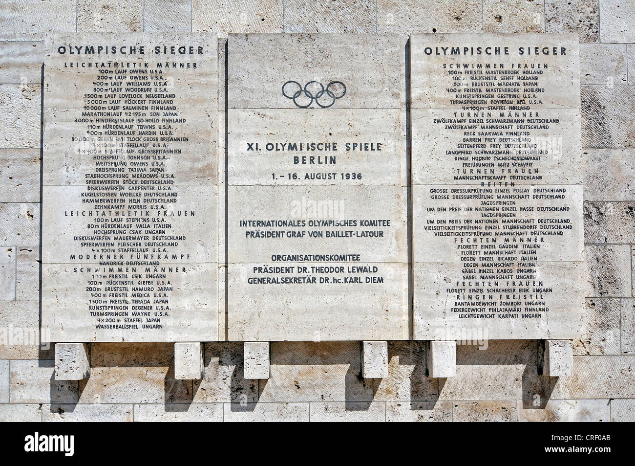 information sign of winners of Olympic Games in 1936 at olympic stadion ...