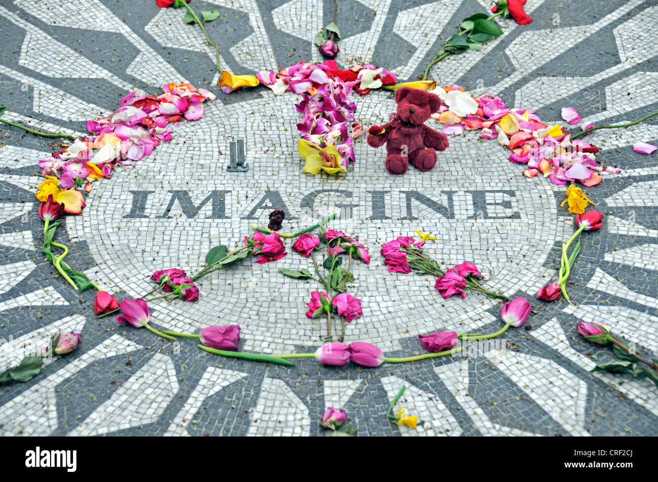 decorated John Lennon memorial place, Strawberry Fields Memorial, USA ...