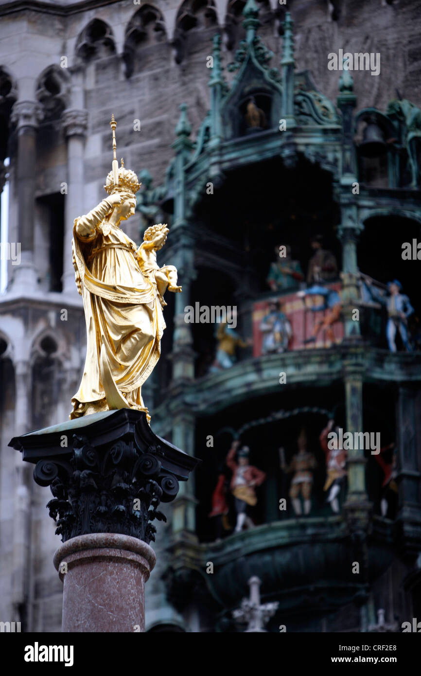 Virgin Mary on the Marienplatz, Germany, Bavaria, Muenchen Stock Photo ...