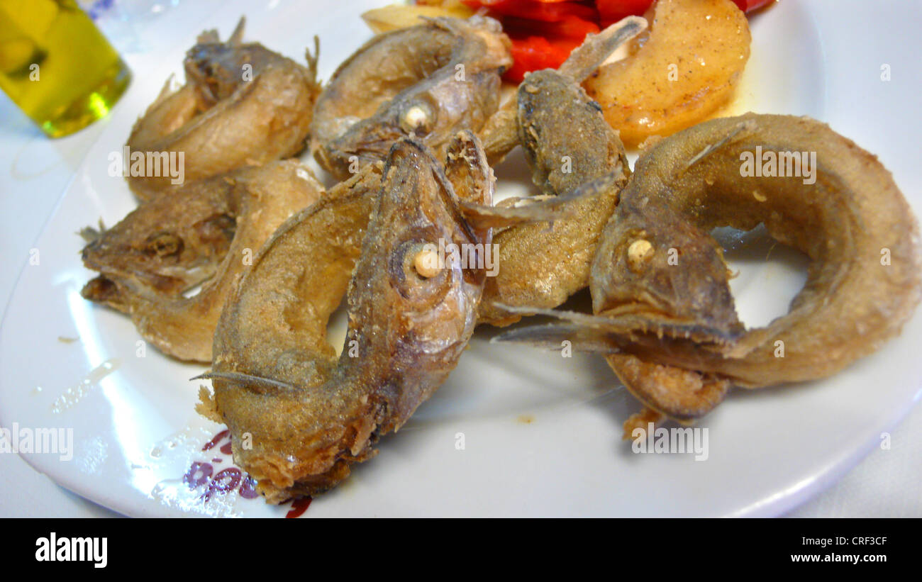 fish dish, delicacy from Mallorca, fishes bitting in fishtail, Balearen ...