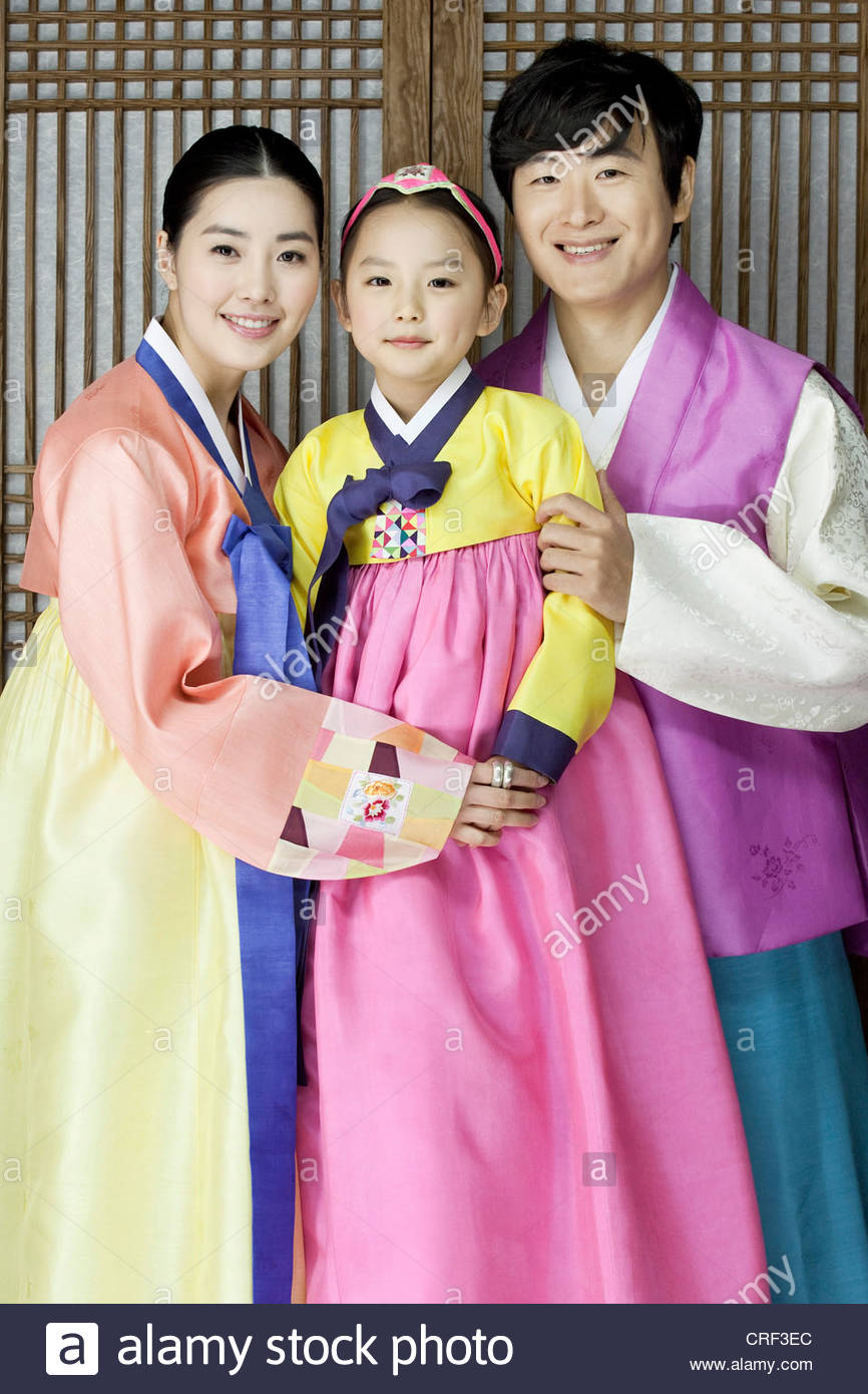 Happy Family in Korean Traditional Clothing, Hanbok Stock Photo ...