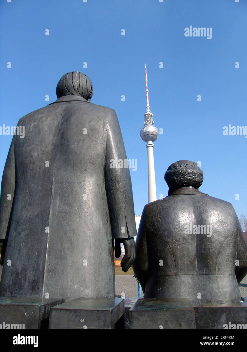 Marx und Engels memorial with television tower, Germany, Berlin Stock ...