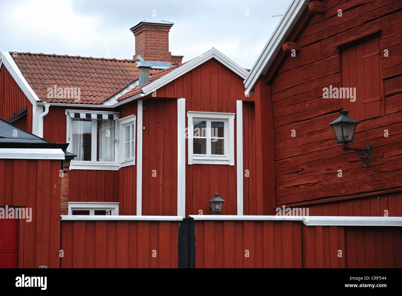 red angular wooden house, Sweden, Smaland, Vimmerby Stock Photo - Alamy