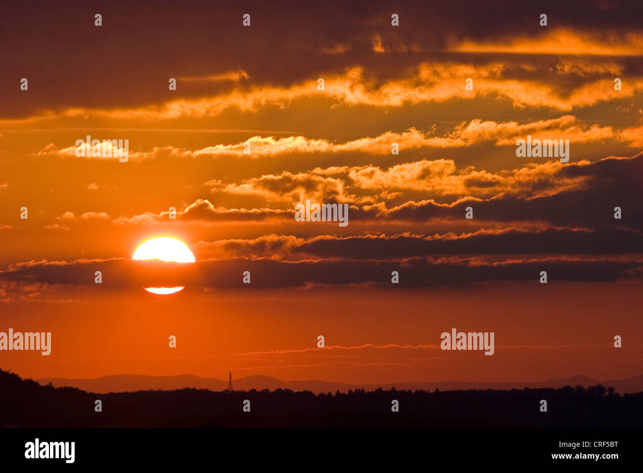 intensely coloured evening sky with sunset, Germany, Baden-Wuerttemberg ...
