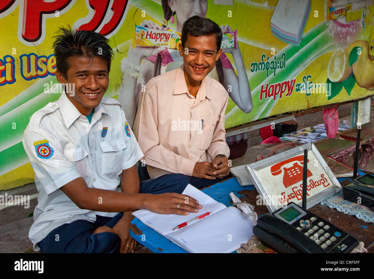 Myanmar, Burma, Yangon. Public Telephone on the Sidewalk Stock Photo ...