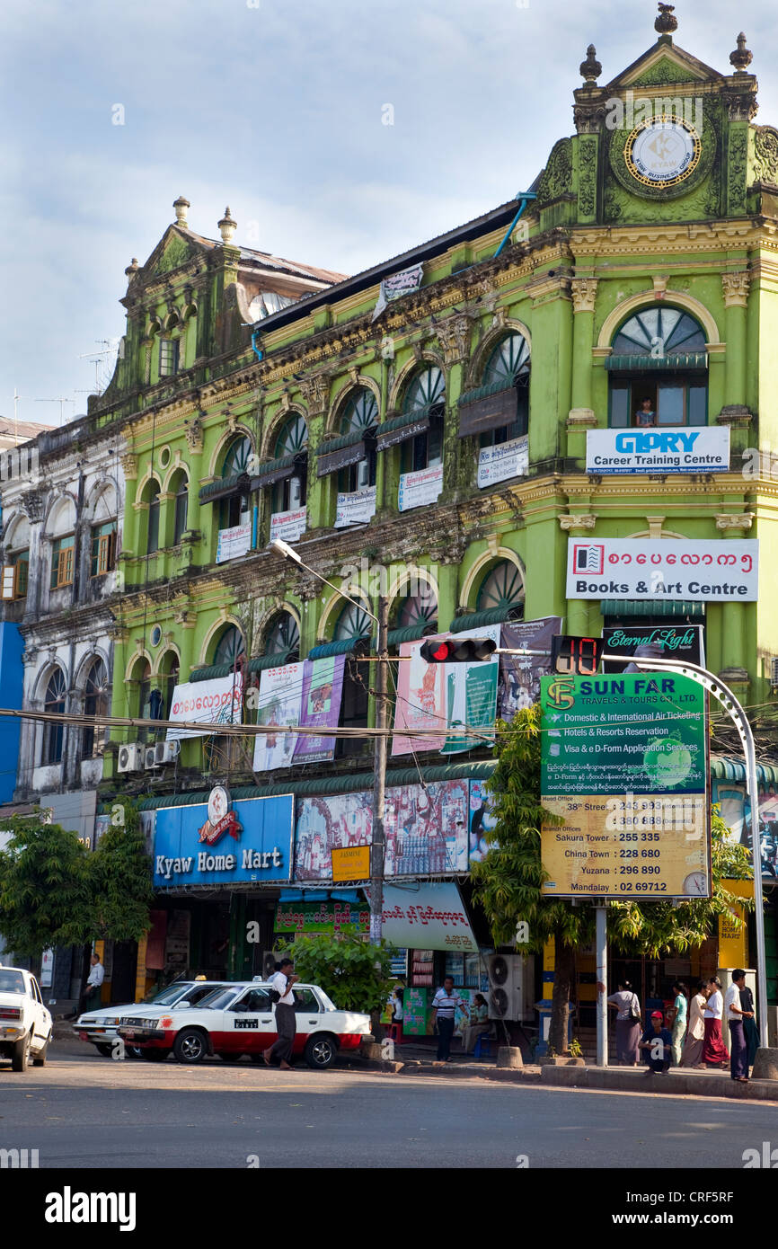 Myanmar, Burma, Yangon. Colonial Architecture on Pansodan Street Stock ...