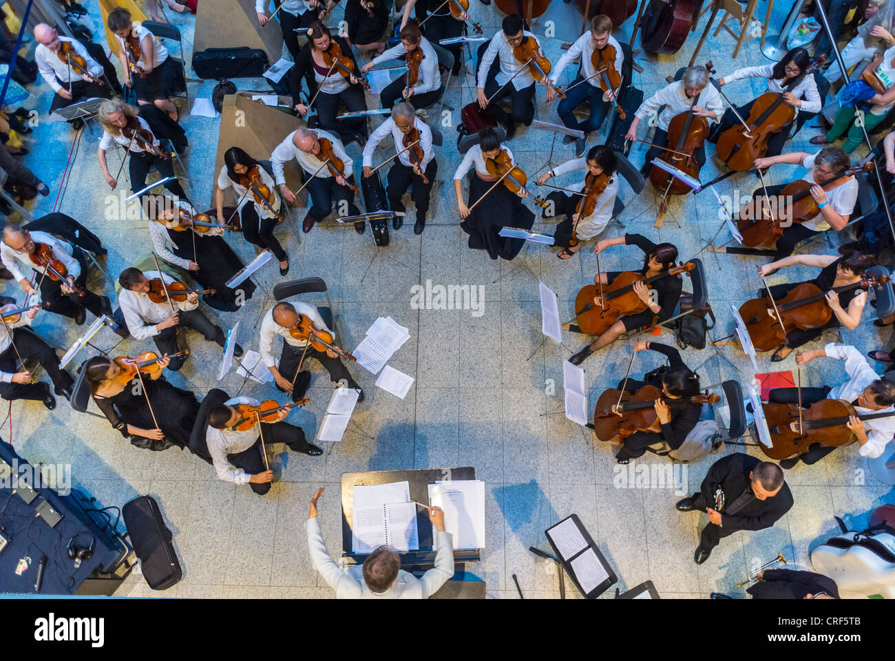 Paris, France, Aerial View, Orchestra performing in French Tra-in ...
