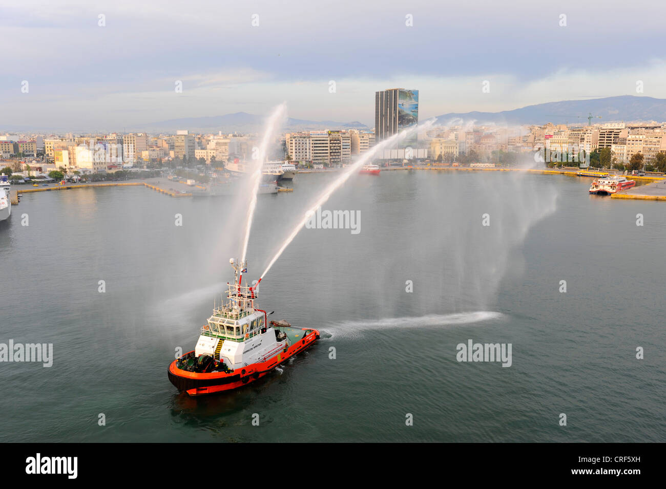 Fire Boat Water Cannons Pireaus Greece Harbor Port Athens Attica Stock ...