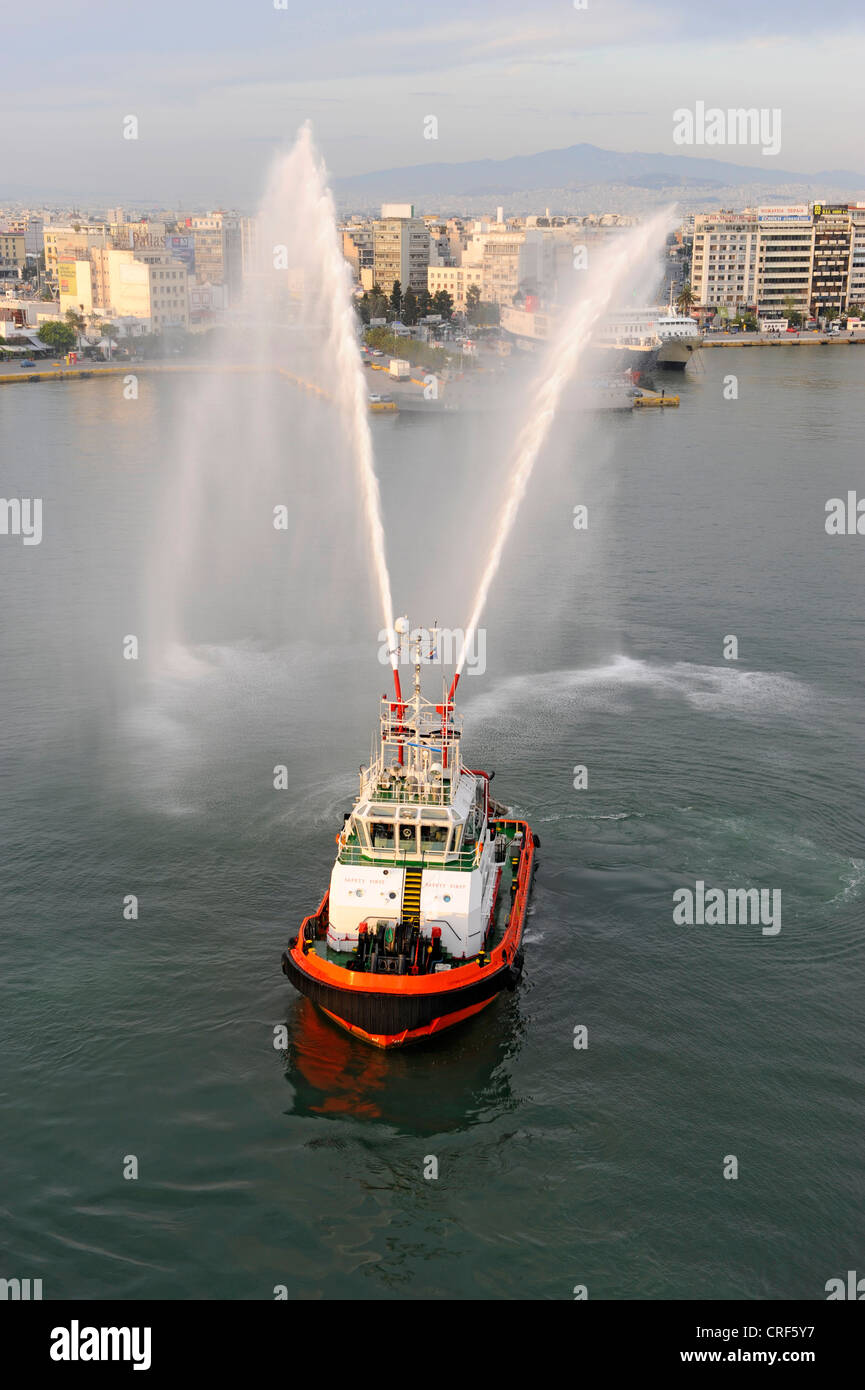 Fire Boat Water Cannons Pireaus Greece Harbor Port Athens Attica Stock ...