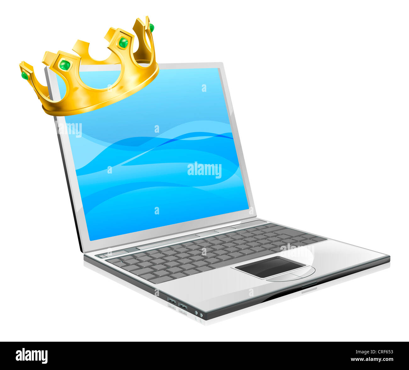 Laptop king concept illustration, a laptop computer wearing a crown ...