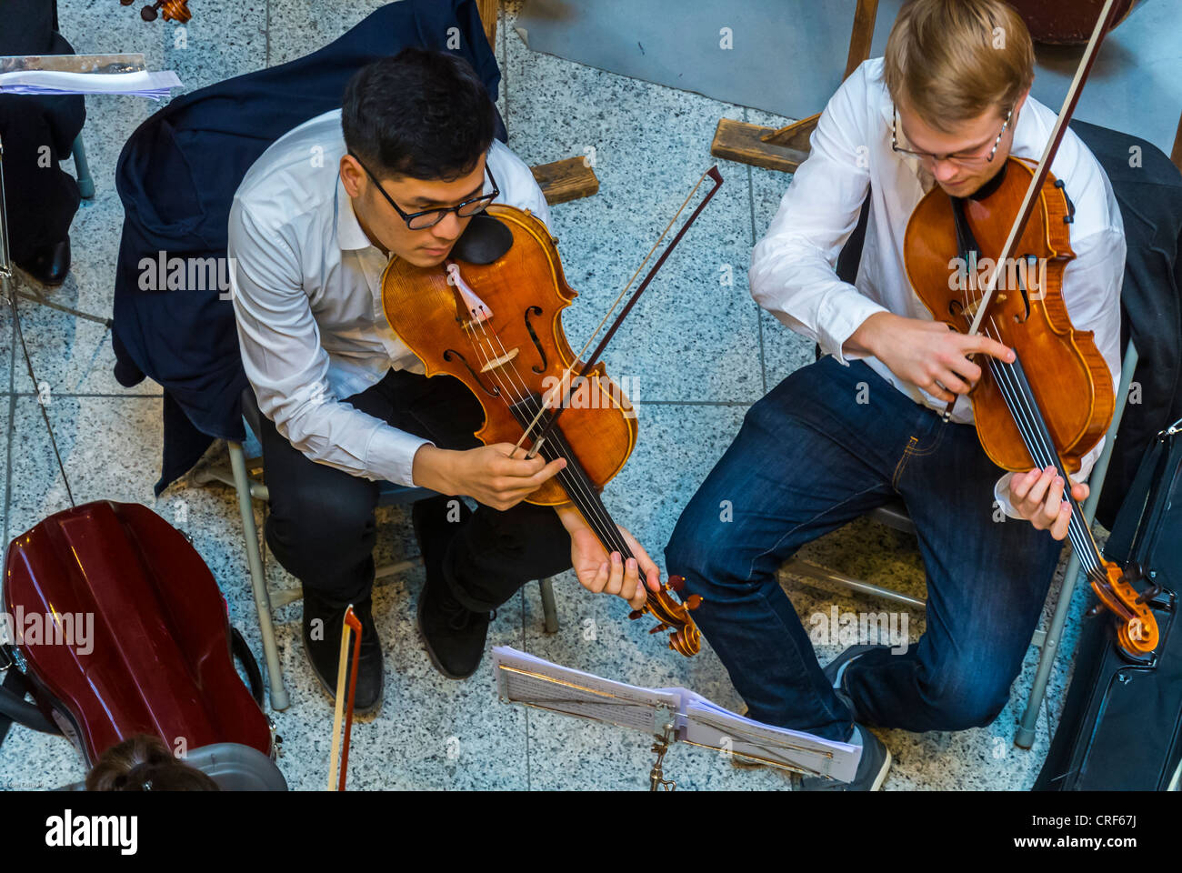 World Music Day, Paris, France, Aerial View, Male Classical Musicians ...