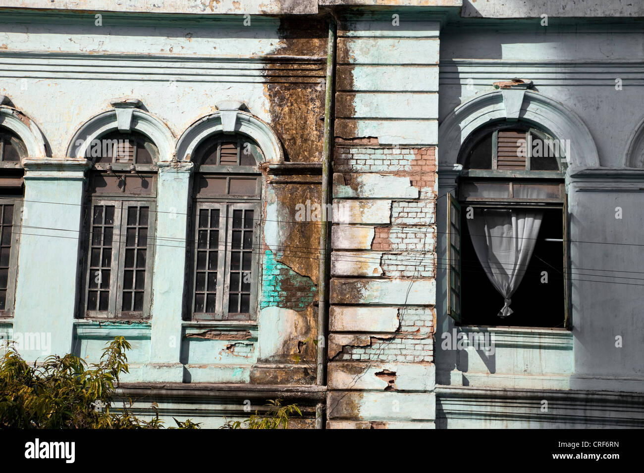 Myanmar, Burma, Yangon. Deteriorating Buildings, Plaster Falling off ...