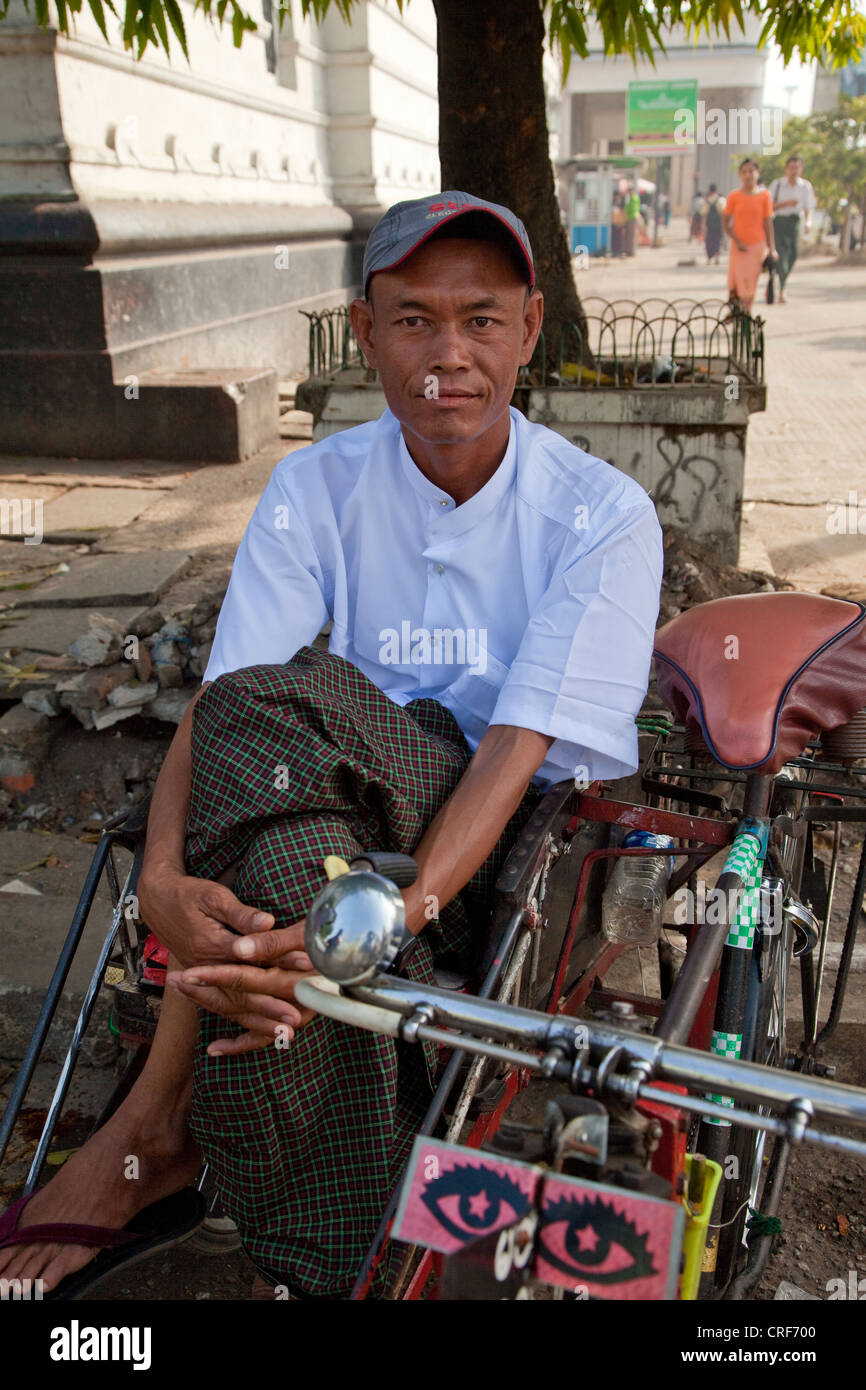 Myanmar, Burma, Yangon. Bicycle Rickshaw Driver Stock Photo - Alamy