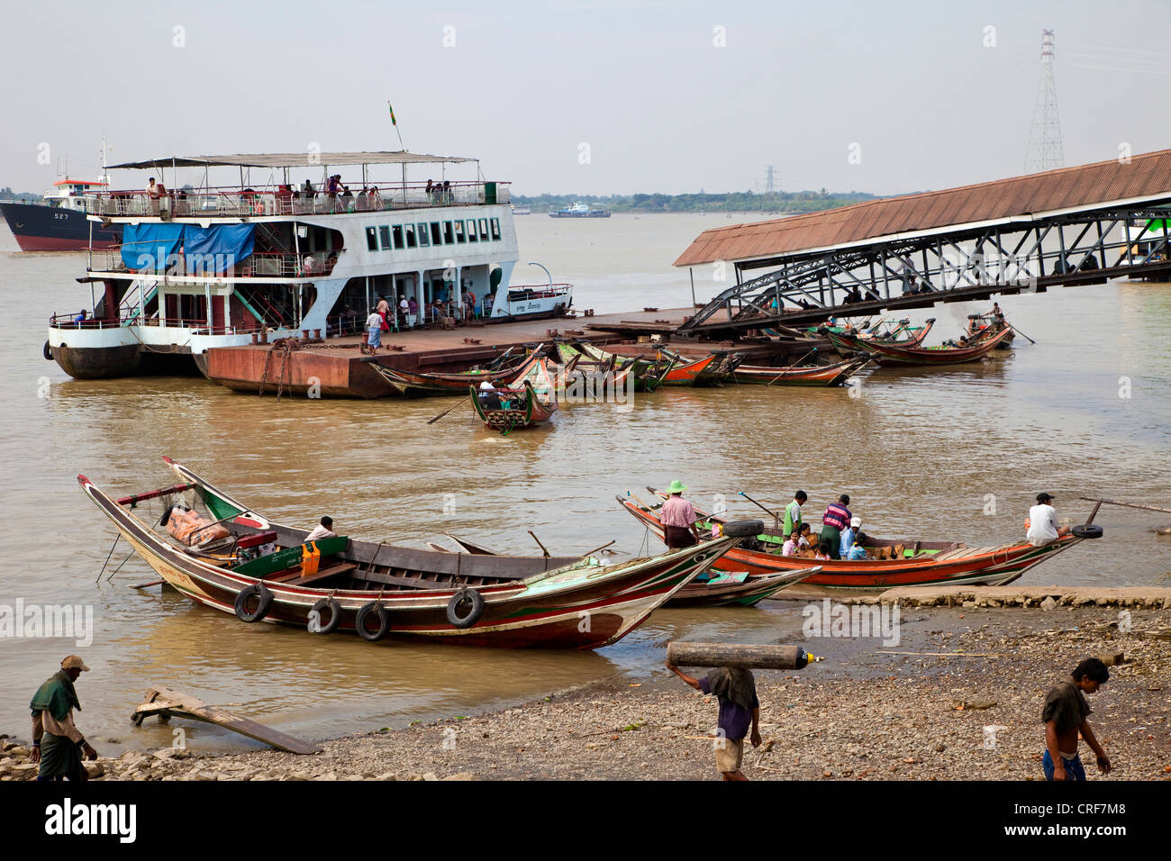 Myanmar, Burma, Yangon. Boat Traffic on the Yangon River Stock Photo ...