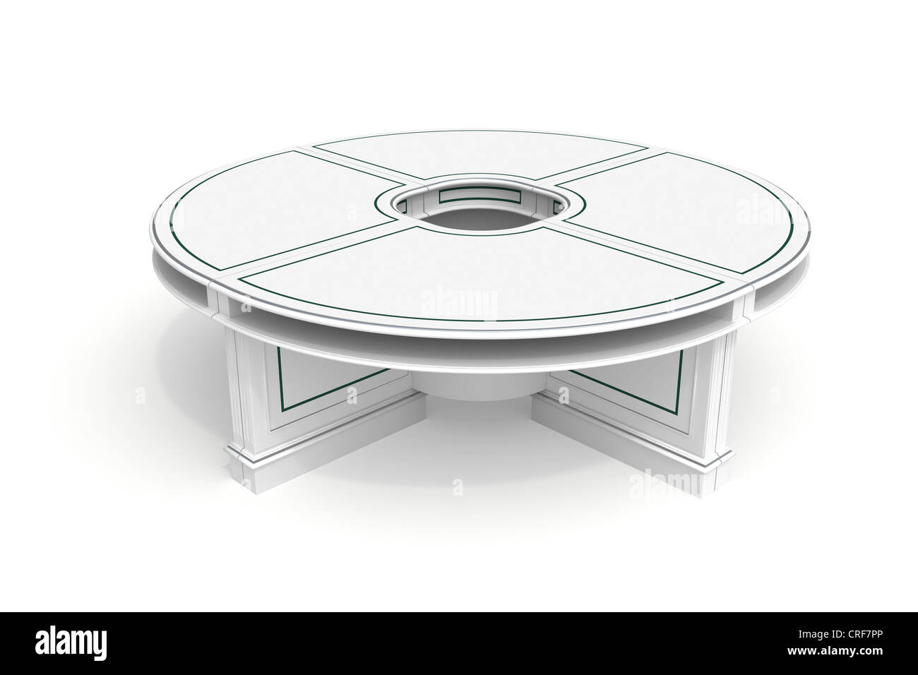 White wooden round table, half-turn isolated on white background with ...