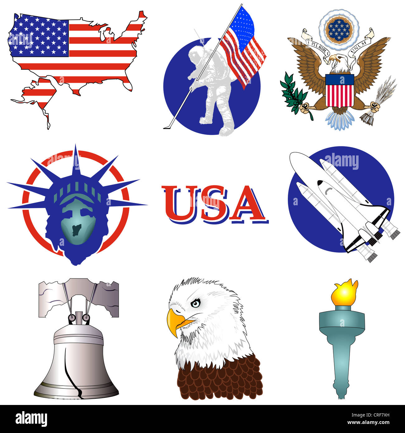 Vector Illustration of nine American History Icons Stock Photo - Alamy