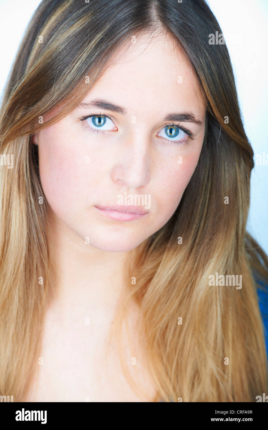 Close up of womans serious face Stock Photo - Alamy