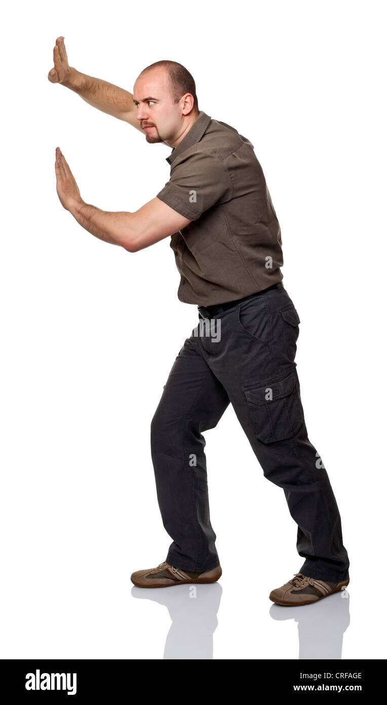 caucasian man in push position isolated on white Stock Photo - Alamy