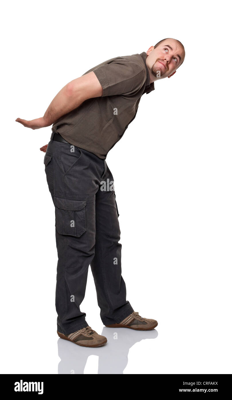 man act to hold somethong on his back Stock Photo - Alamy