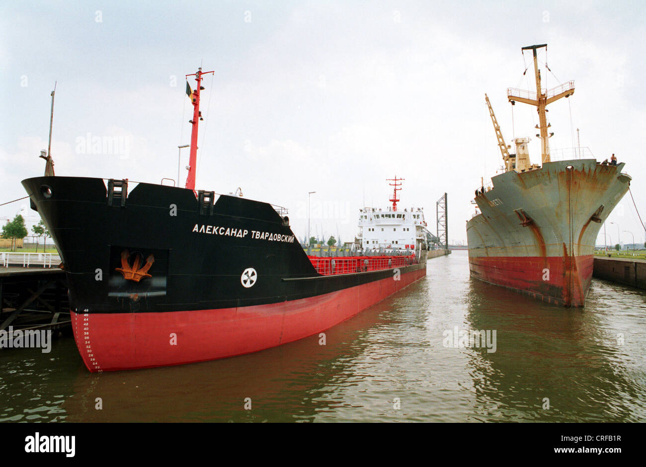 Antwerp, Belgium, older cargo ships at the port exit Stock Photo - Alamy