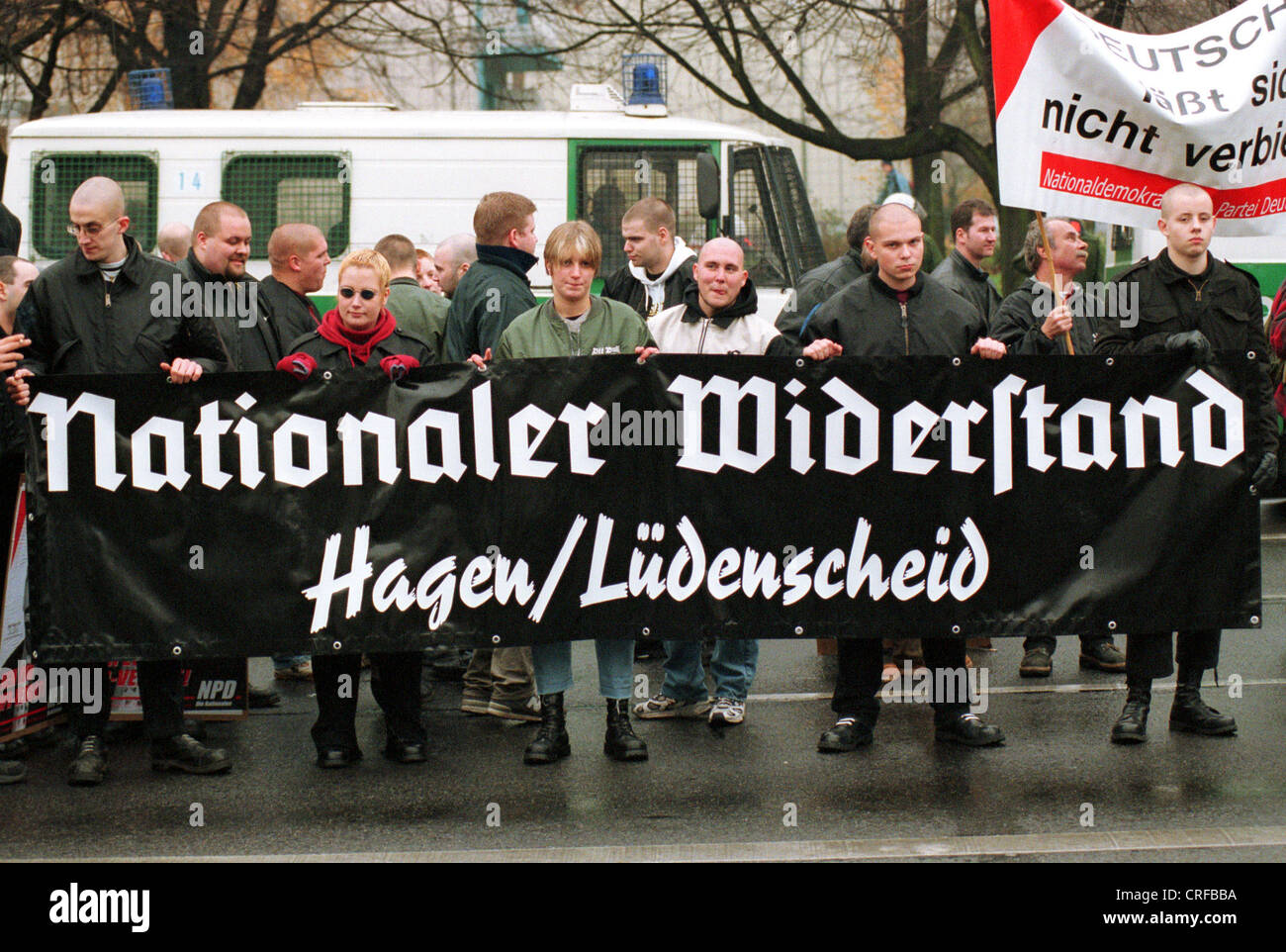 Berlin, Germany, demonstrators right party NPD poster Stock Photo - Alamy